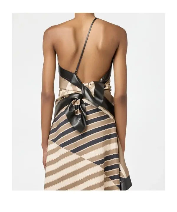 TOD'S Asymmetrical Silk Scarf Top With Leather Trim - Nude