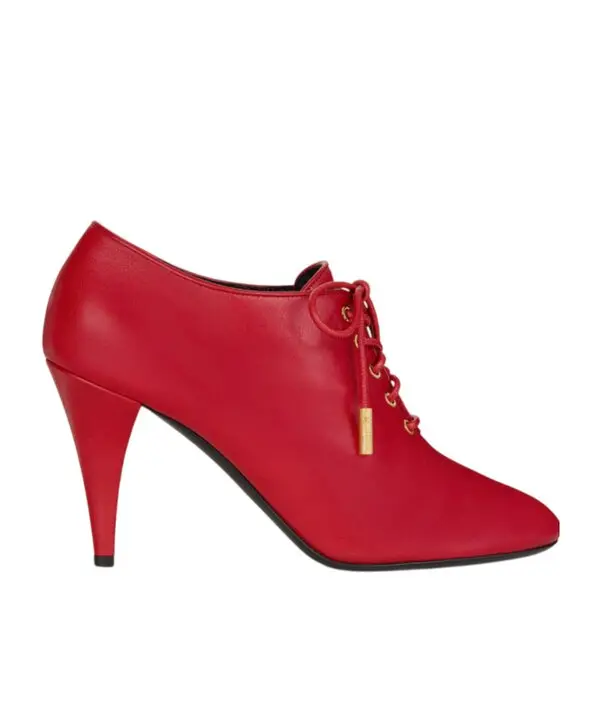 Celine Soft Oxford Lace-up Heeled Ballerina In Calfskin - Red Lipstick