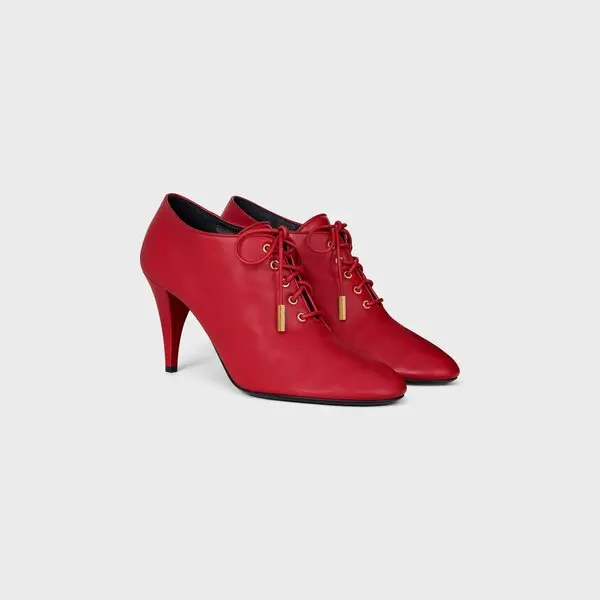 Celine Soft Oxford Lace-up Heeled Ballerina In Calfskin - Red Lipstick