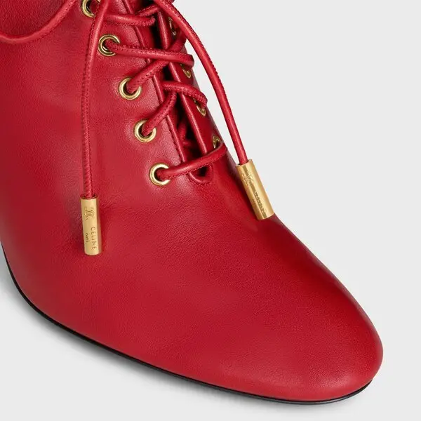 Celine Soft Oxford Lace-up Heeled Ballerina In Calfskin - Red Lipstick