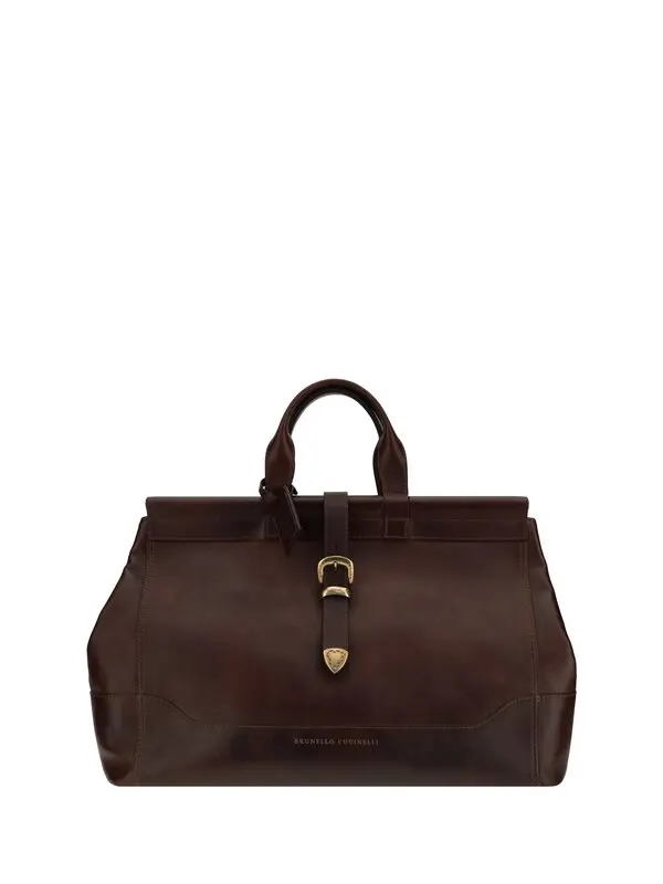 Brunello Cucinelli Logo Printed Buckle Detailed Travel Bag - Black