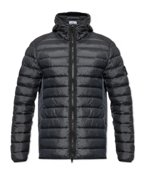 Stone Island Hooded Zip-up Jacket With Logo Patch