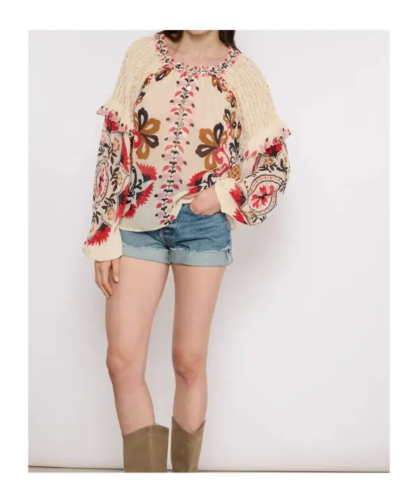 Farm Rio Mandala Crewneck Blouse With Beads