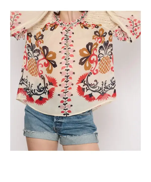 Farm Rio Mandala Crewneck Blouse With Beads