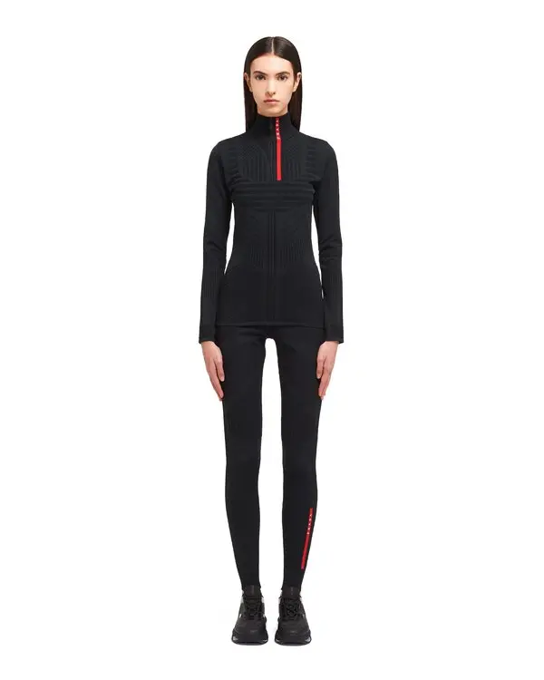 Prada Textured Logo Detail Turtleneck Top - Black
