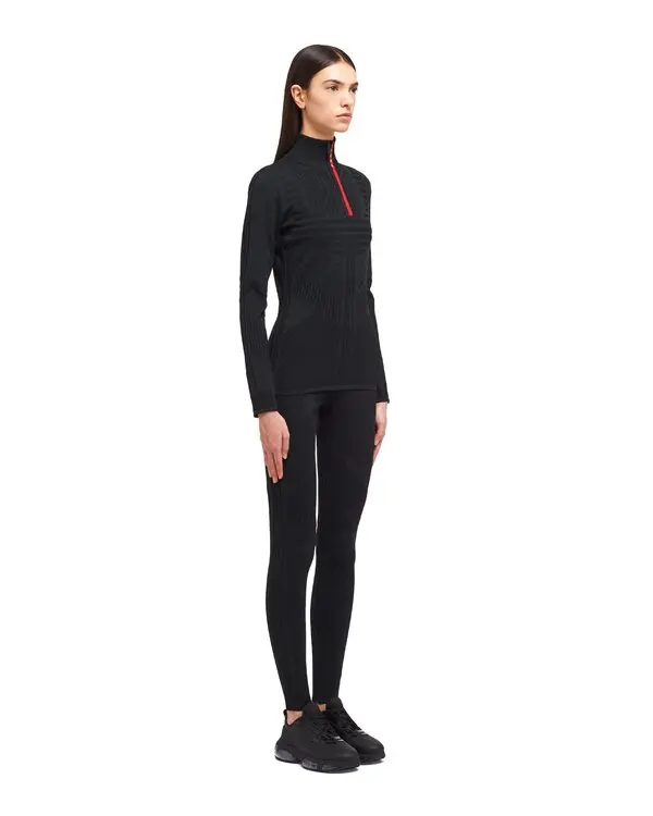 Prada Textured Logo Detail Turtleneck Top - Black