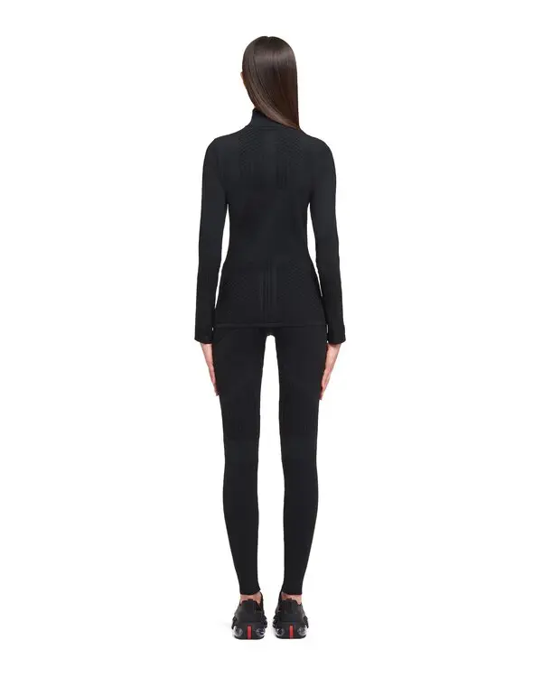 Prada Textured Logo Detail Turtleneck Top - Black