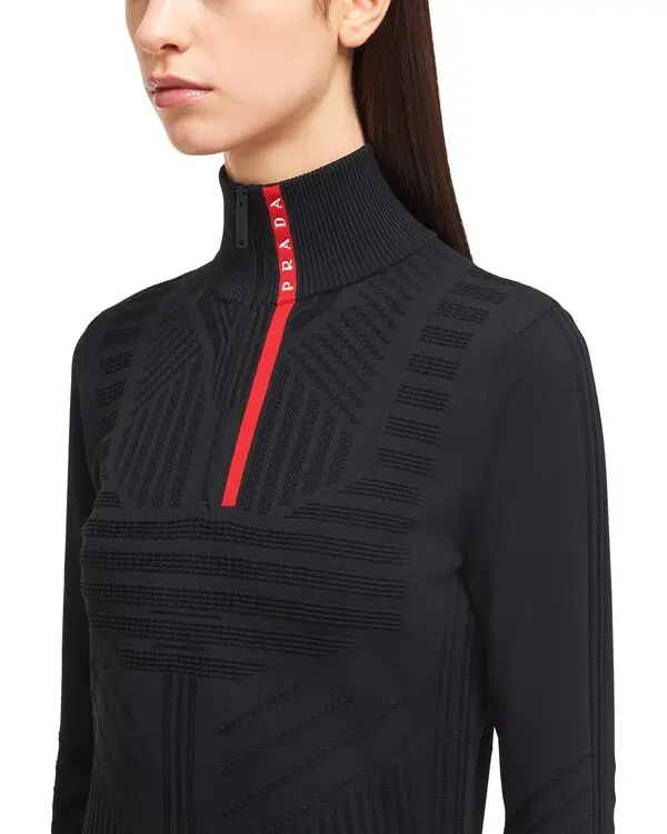 Prada Textured Logo Detail Turtleneck Top - Black