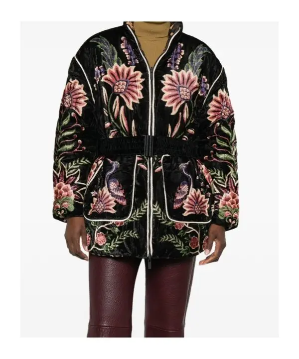 Farm Rio Floral Embroidered Reversible Zip Jacket