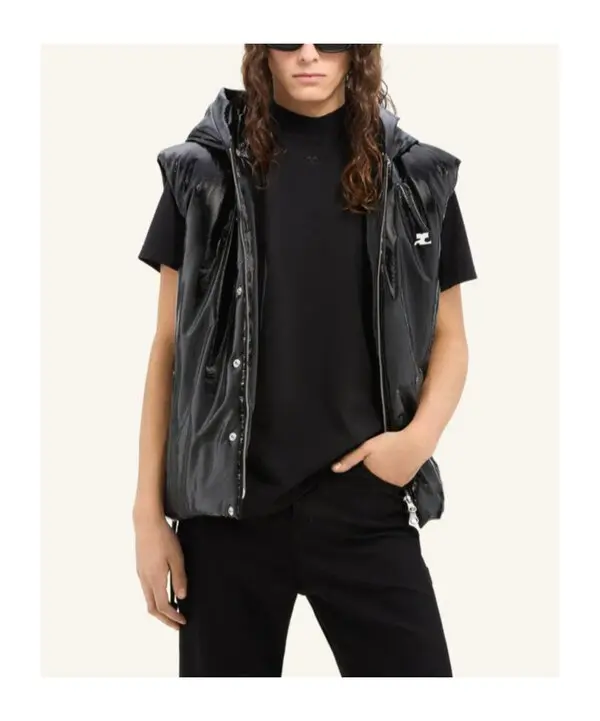 COURREGES Vinyl Puffer Gilet With Removable Hood