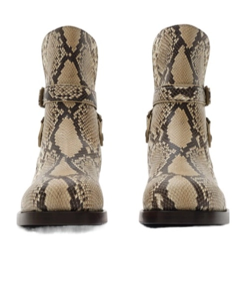 Burberry Python-print Leather Buckled Boots