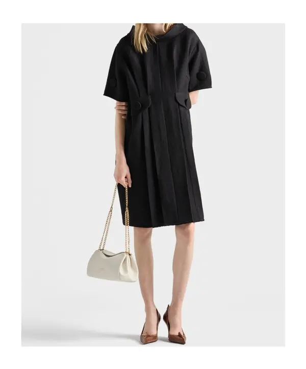 Prada Short-sleeve Chevron Wool Dress With Belt