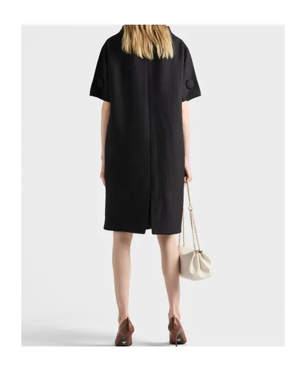 Prada Short-sleeve Chevron Wool Dress With Belt