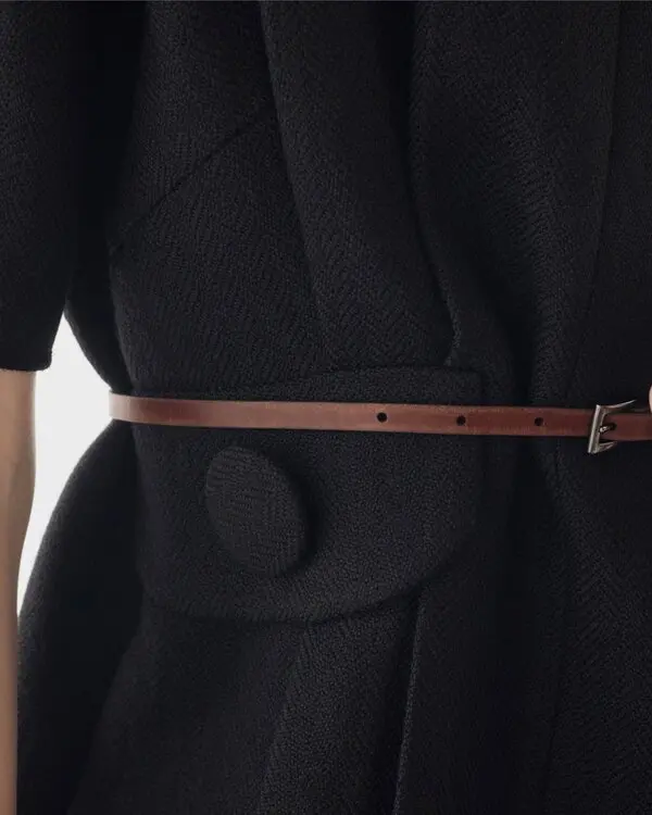 Prada Short-sleeve Chevron Wool Dress With Belt