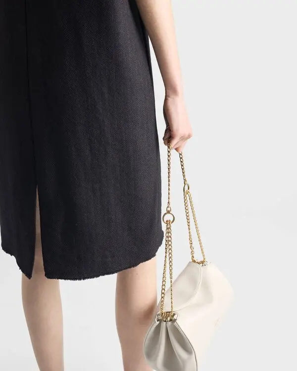 Prada Short-sleeve Chevron Wool Dress With Belt