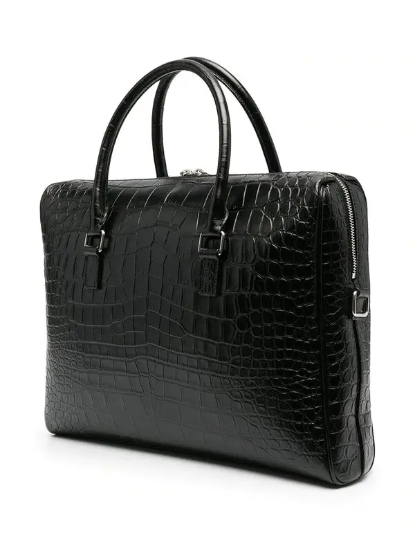Saint Laurent Crocodile-effect Leather Briefcase