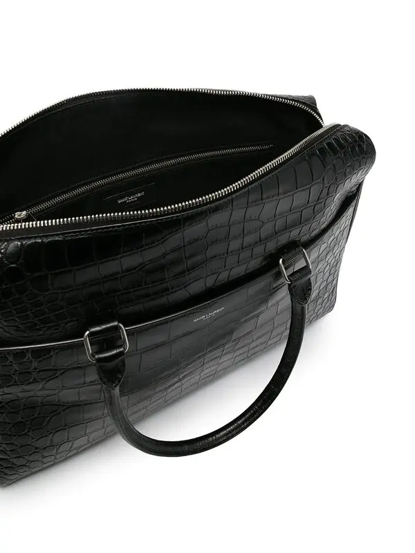 Saint Laurent Crocodile-effect Leather Briefcase