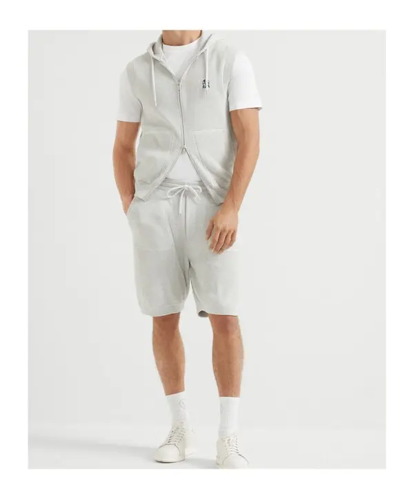 Brunello Cucinelli Sleeveless Hooded Zip Sweater - Fog White