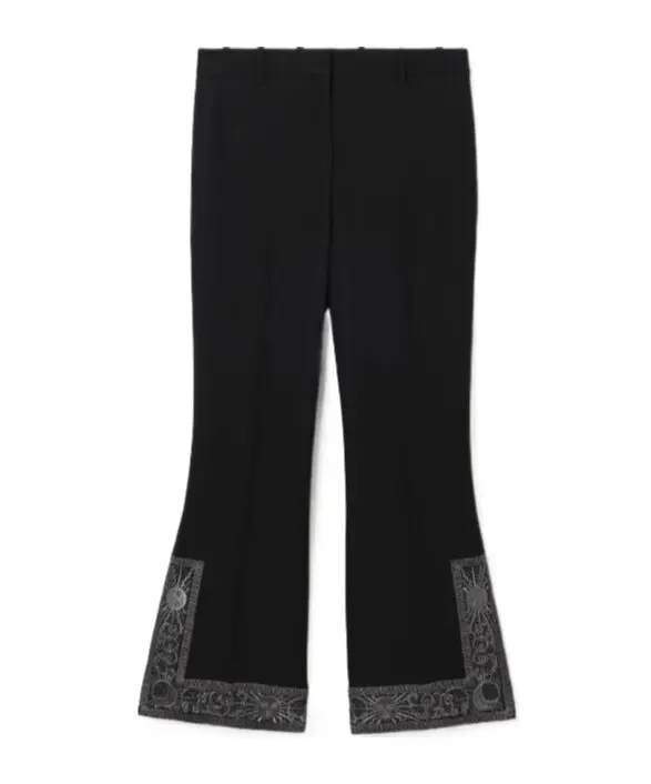 Burberry Cropped Embroidered Wool Silk Flared Trousers