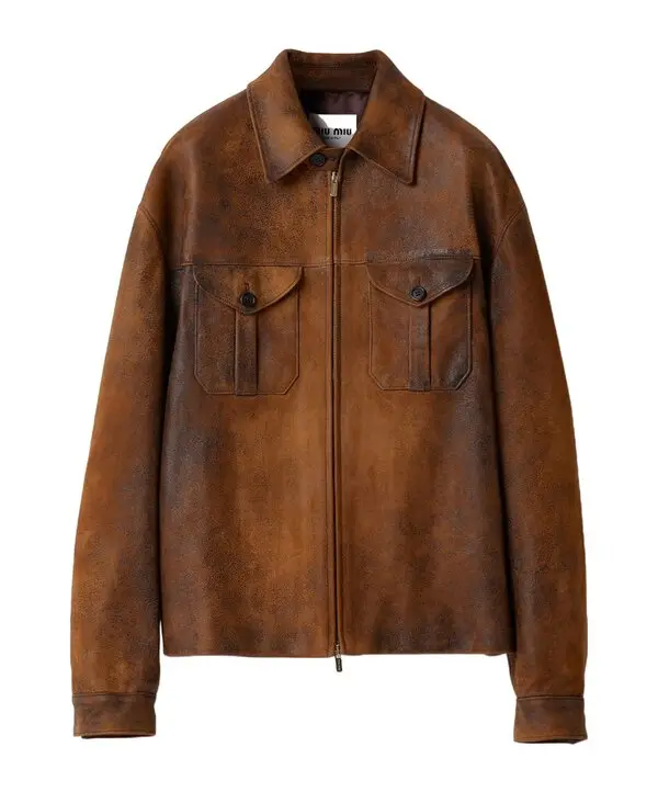 Miu Miu Waxed Suede Leather Jacket With Vintage Finish