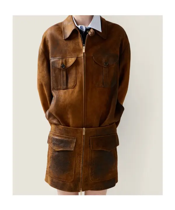 Miu Miu Waxed Suede Leather Jacket With Vintage Finish