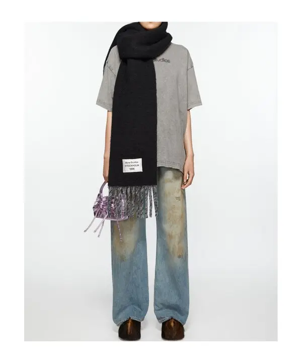 Acne Studios Logo Patch Fringed Scarf