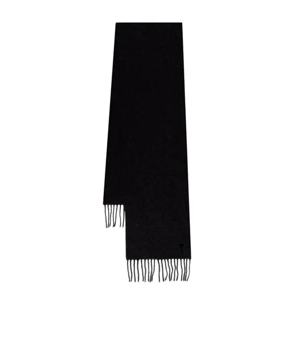 AMI Paris Heart-logo Fringed Scarf - Black