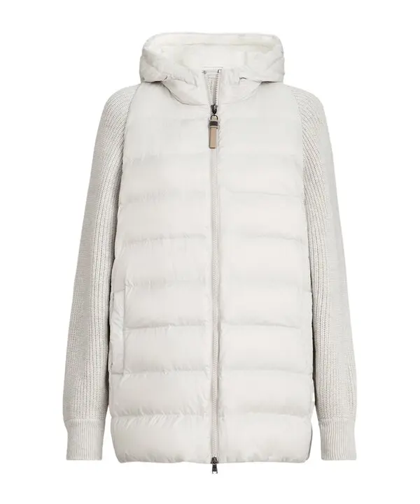 Brunello Cucinelli Hooded Knit-sleeve Jacket