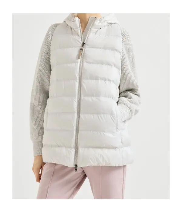 Brunello Cucinelli Hooded Knit-sleeve Jacket