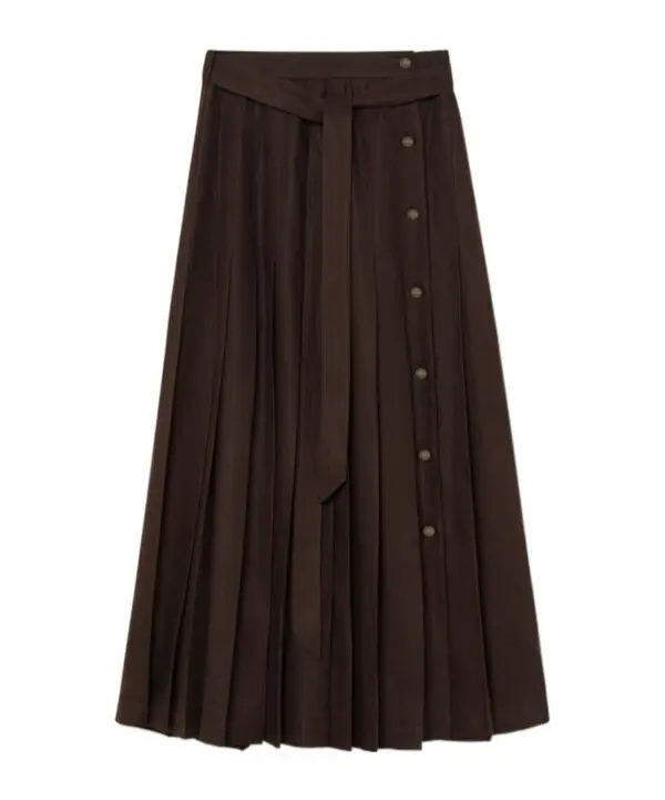 Loro Piana Yasmina Pleated Midi Skirt - Carob Bean