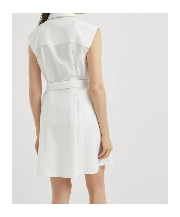 Brunello Cucinelli Embellished Texture Twill Belted Mini Shirt Dress