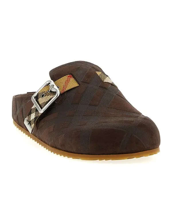 Burberry Checked Buckle Detailed Sabots - Brown