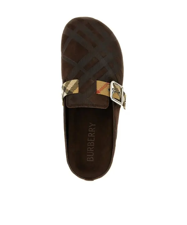 Burberry Checked Buckle Detailed Sabots - Brown