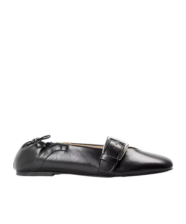 GANNI Ballerina Flats With Squared Toe And Buckle Detail - Black