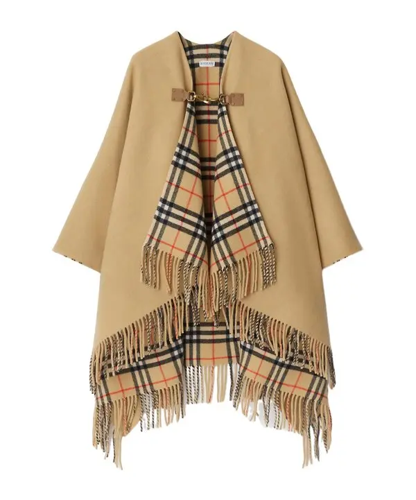 Burberry Checked Fringed-edge Cape - Sand