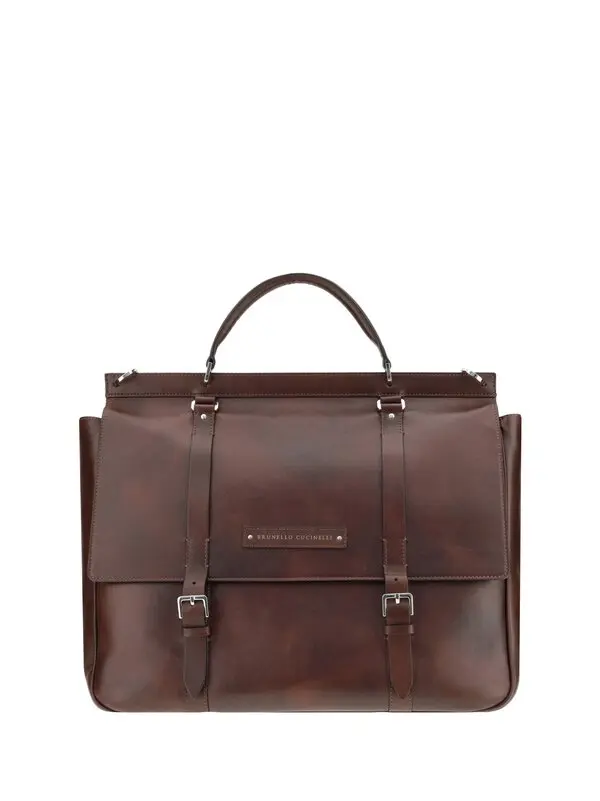 Brunello Cucinelli Logo Patch Foldover-top Travel Bag - Brown