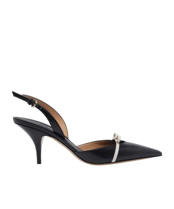 FERRAGAMO Black Leather Slingback Pumps With Bow Detail