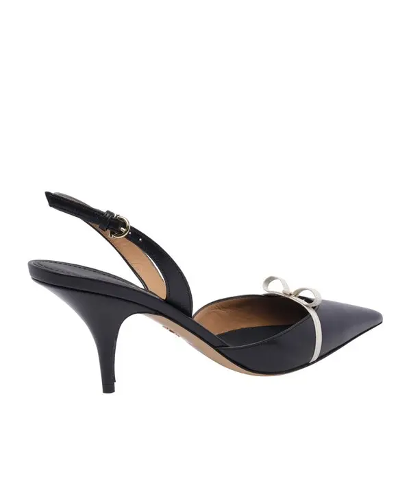 FERRAGAMO Black Leather Slingback Pumps With Bow Detail