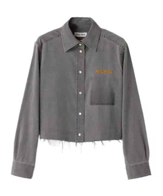 Miu Miu Cropped Chambray Shirt With Letter Details