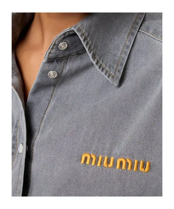 Miu Miu Cropped Chambray Shirt With Letter Details