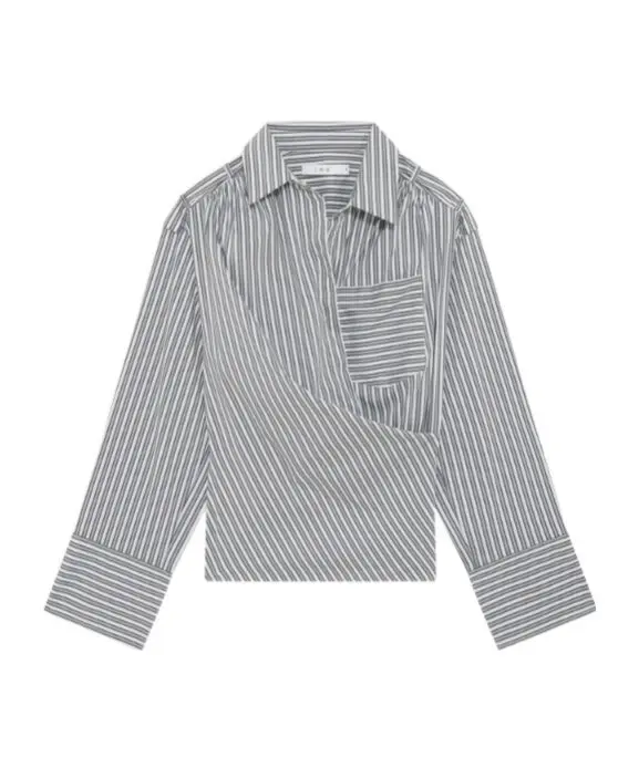 IRO PARIS Asymmetrical Striped Shirt With Patch Pocket - Gray