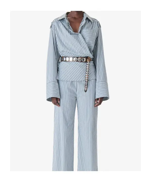 IRO PARIS Asymmetrical Striped Shirt With Patch Pocket - Gray