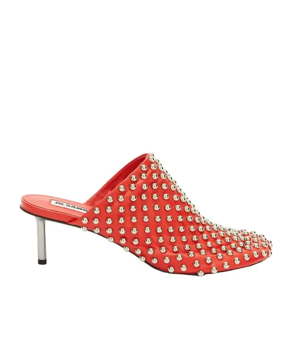 JIL SANDER Embellished Leather Mules - Rouge