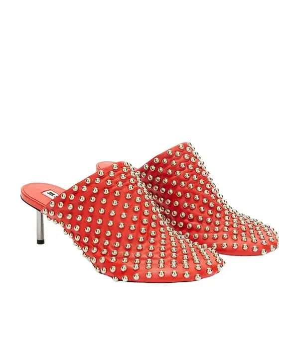 JIL SANDER Embellished Leather Mules - Rouge