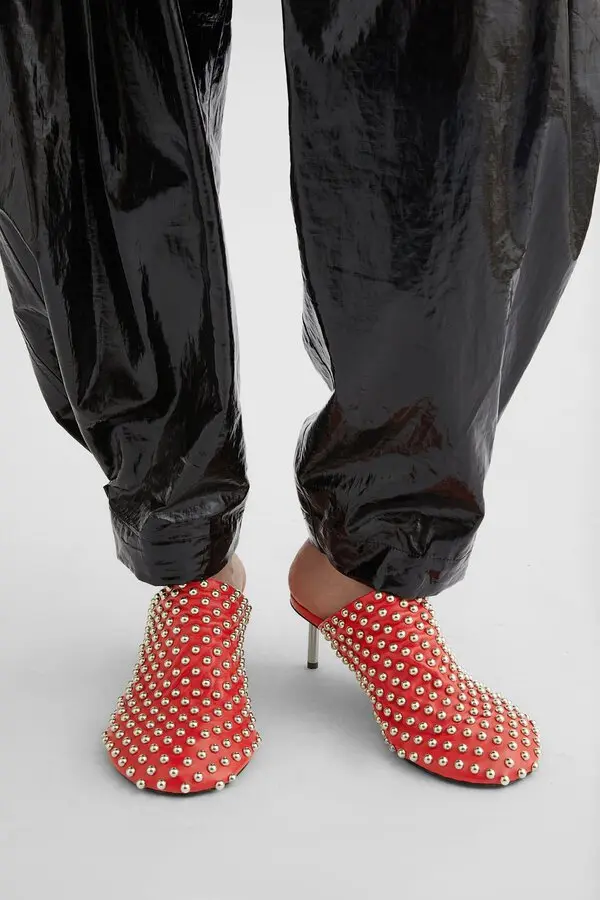 JIL SANDER Embellished Leather Mules - Rouge