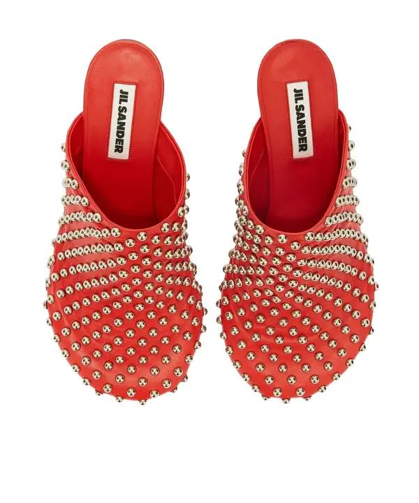 JIL SANDER Embellished Leather Mules - Rouge