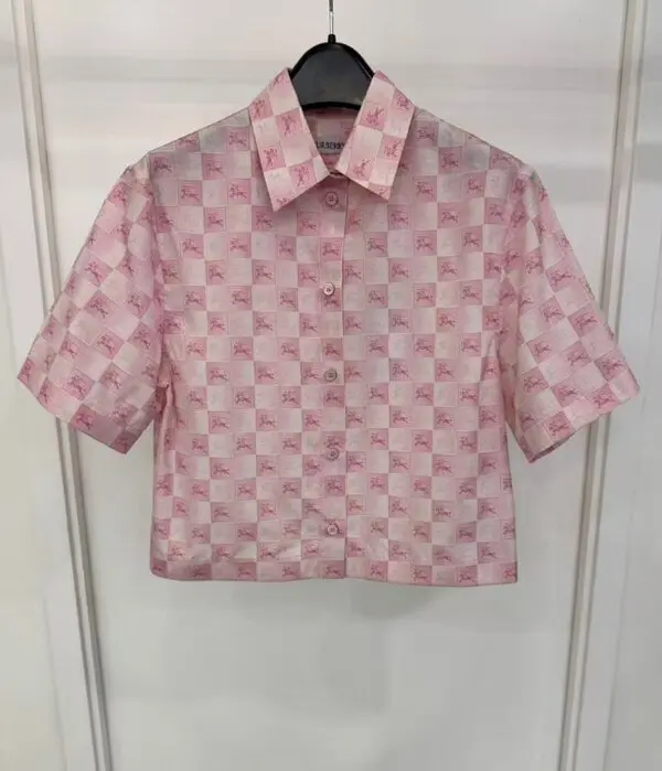 Burberry Cropped Knight Checkerboard Cotton Shirt - Nude