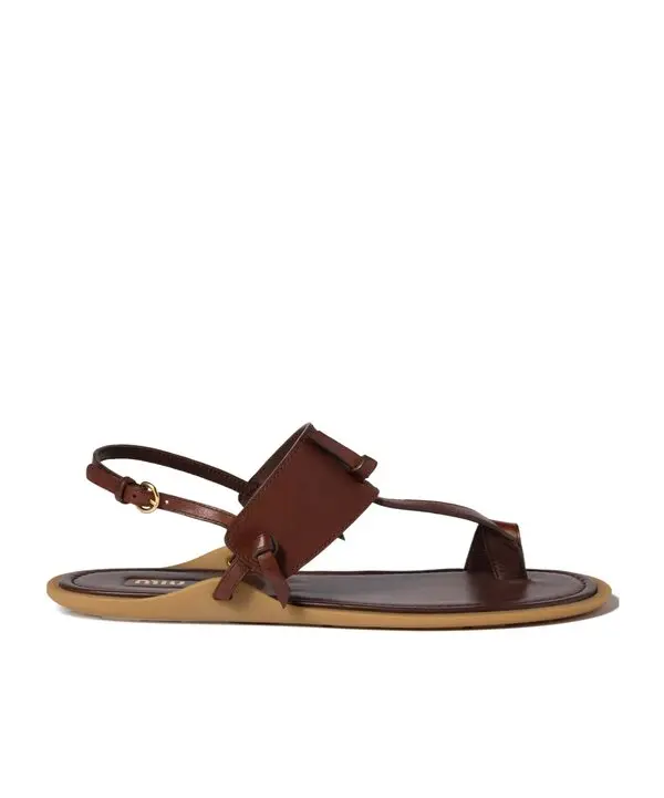 Miu Miu Leather Thong Sandals - Brown