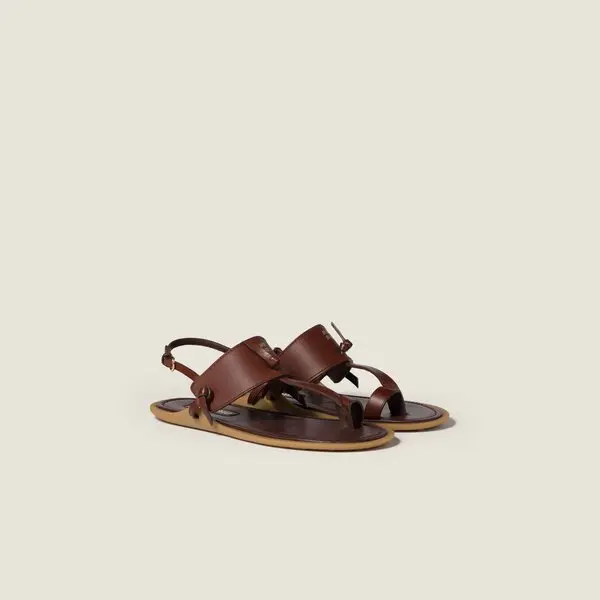 Miu Miu Leather Thong Sandals - Brown