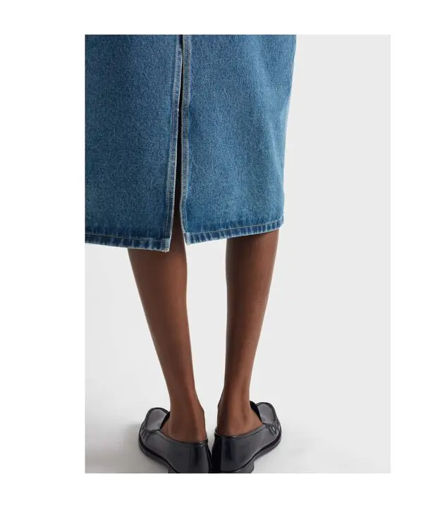 Prada Logo Patch Denim Midi Skirt